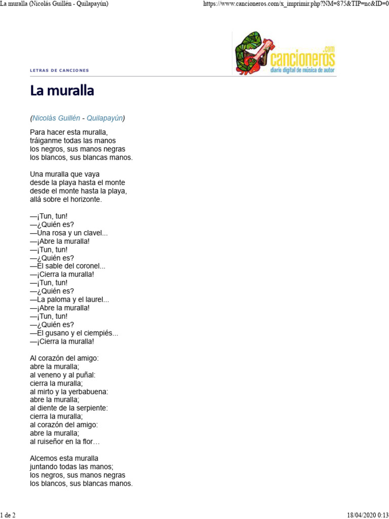 La Muralla de Nicolás Guillén | PDF