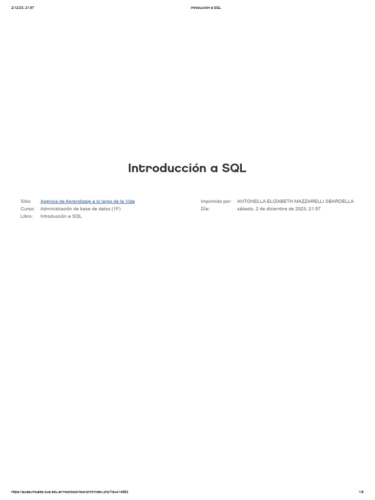 Introducción A SQL | PDF | SQL | Bases de datos