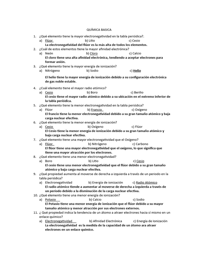 Química Basica. Hoja de Trabajo | PDF | Tabla periódica | Elementos ...