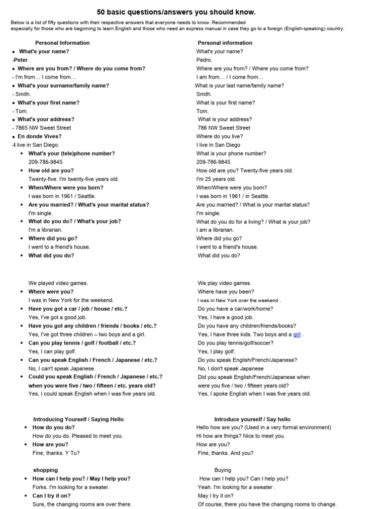 50 Questions and Answers in English | PDF | Credit Card | Credit