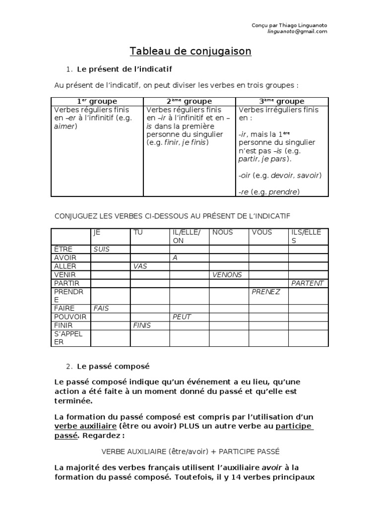 Tableau de conjugaison des temps français | PDF | Verbe | Conjugaison