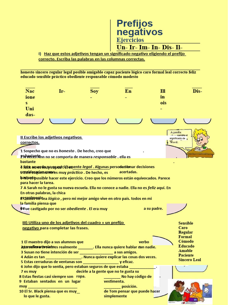 Prefijos Negativos: Un-Ir - Im - in - Dis - Il | PDF
