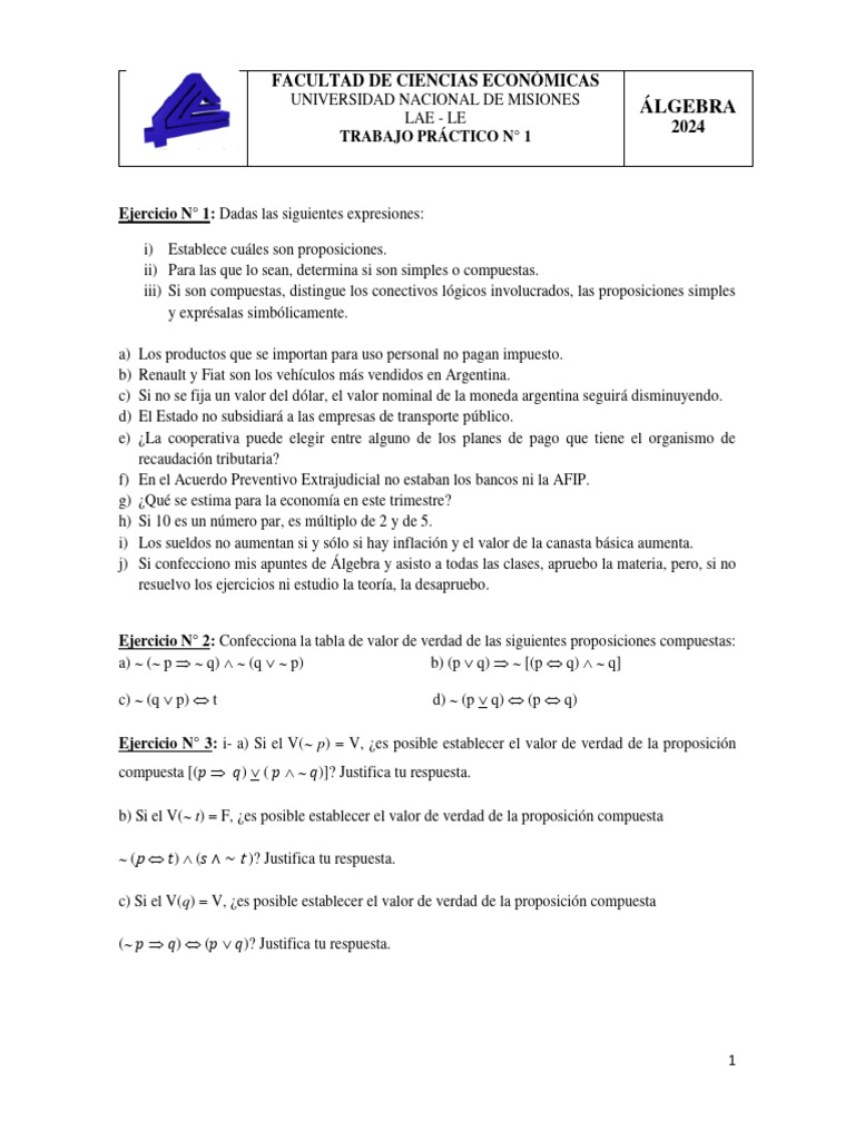 Tp-1 Licenciados Matematica | PDF | Proposición | Verdad