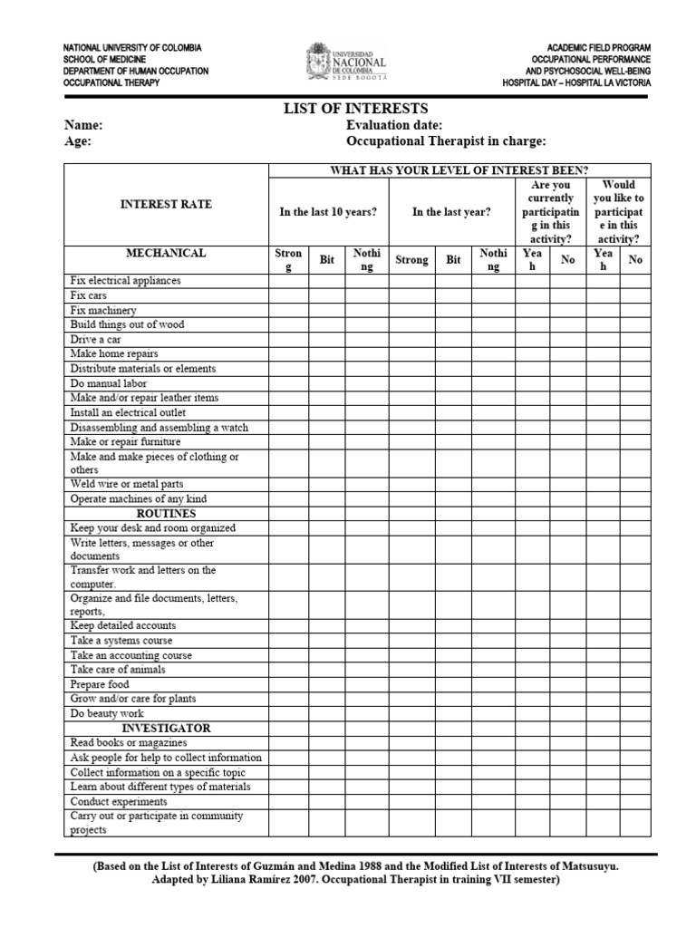 List of Interests | Download Free PDF | Occupational Therapy | Psychotherapy