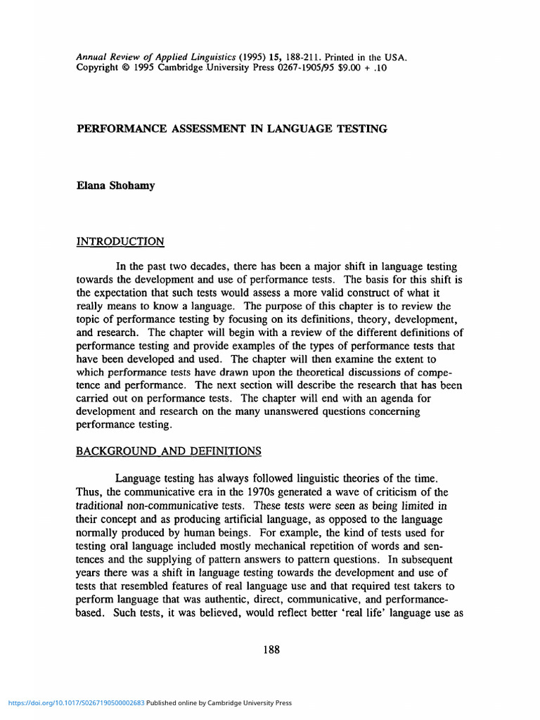 Performance Assessment in Language Testing | PDF | Educational ...