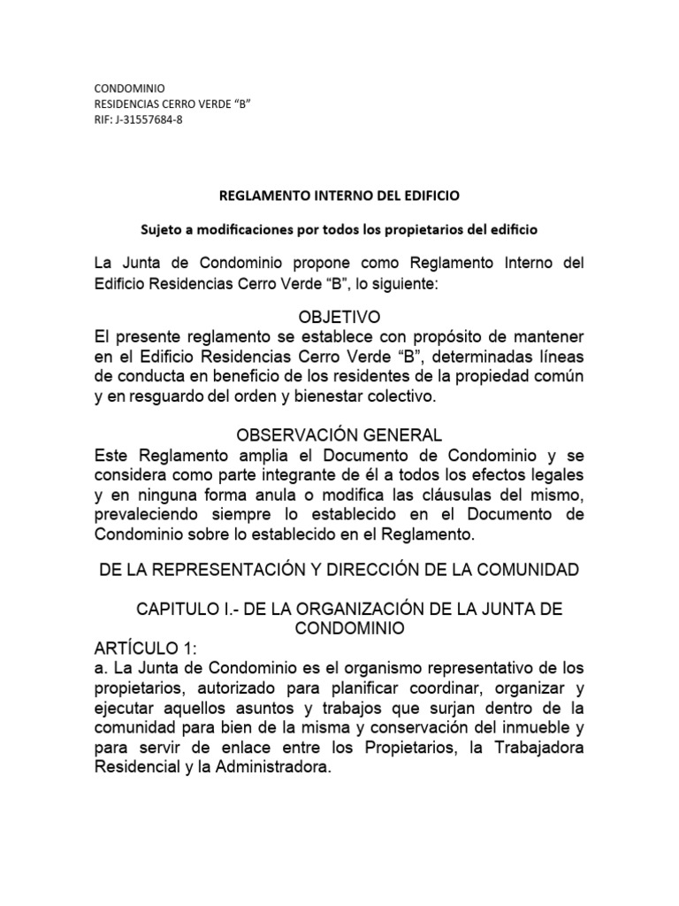 Reglamento Interno Del Edificio | PDF | Condominio | Apartamento