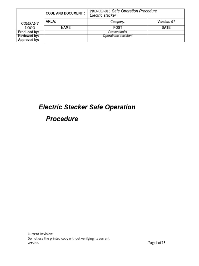 Electric Stacker PTS Safe Operation Procedure | PDF | Forklift | Crane ...