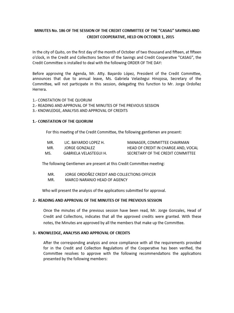 CASAG Credit Committee Meeting Minutes | PDF