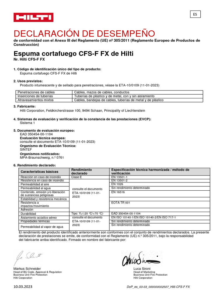 Declaration of Performance CFS F FX ES Declaration of Performance IBD ...