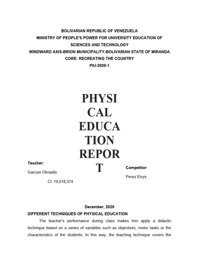 Physical Education Report | PDF | Sports | Healthy Diet
