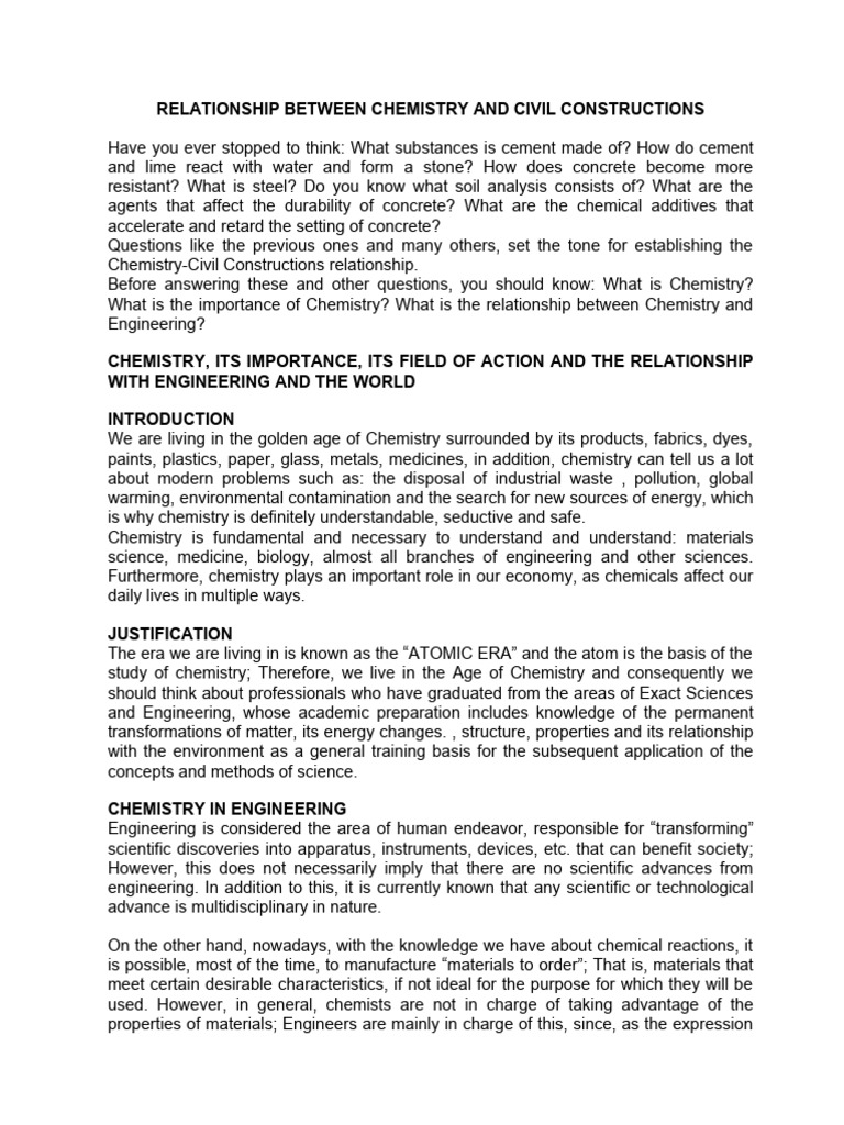 Chemistry and Civil Engineering | PDF | Concrete | Cement