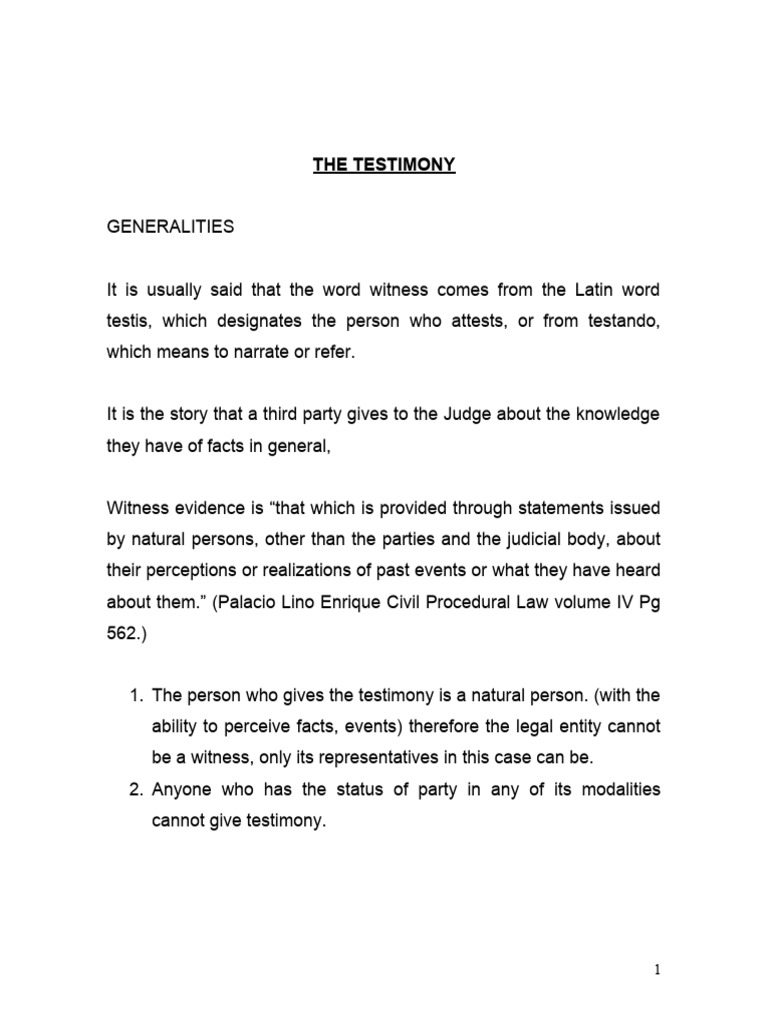 Testimony Pdf Witness Evidence Law