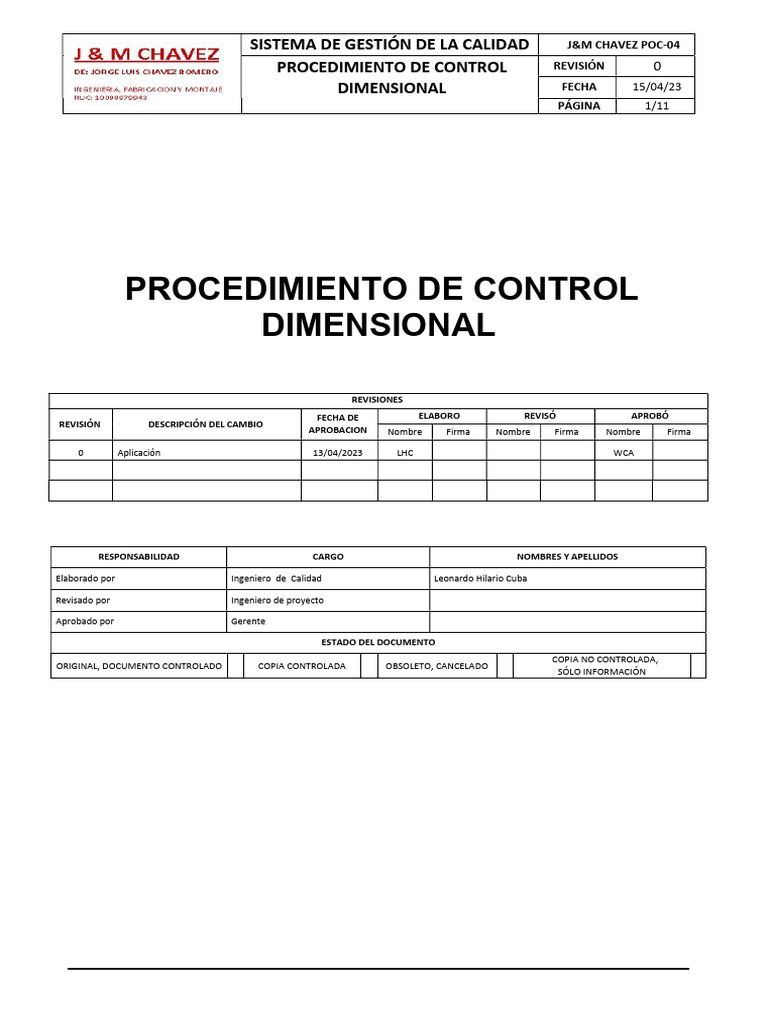 Procedimiento de Control Dimensional | PDF | Sistema de manejo de ...
