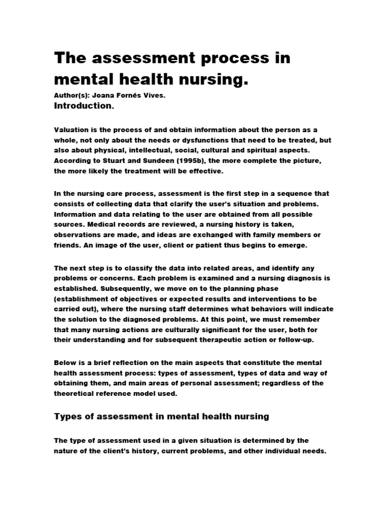 The Assessment Process in Mental Health Nursing | PDF | Perception ...