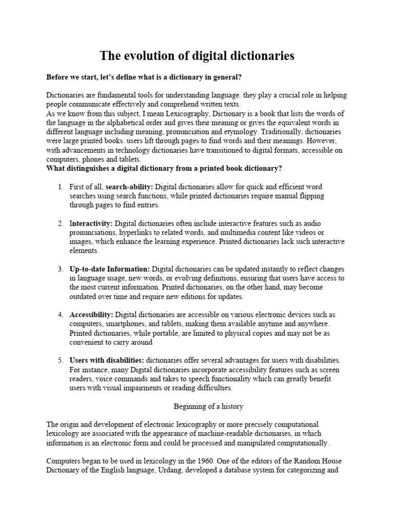 The Evolution of Digital Dictionaries | PDF | Dictionary | Lexicography