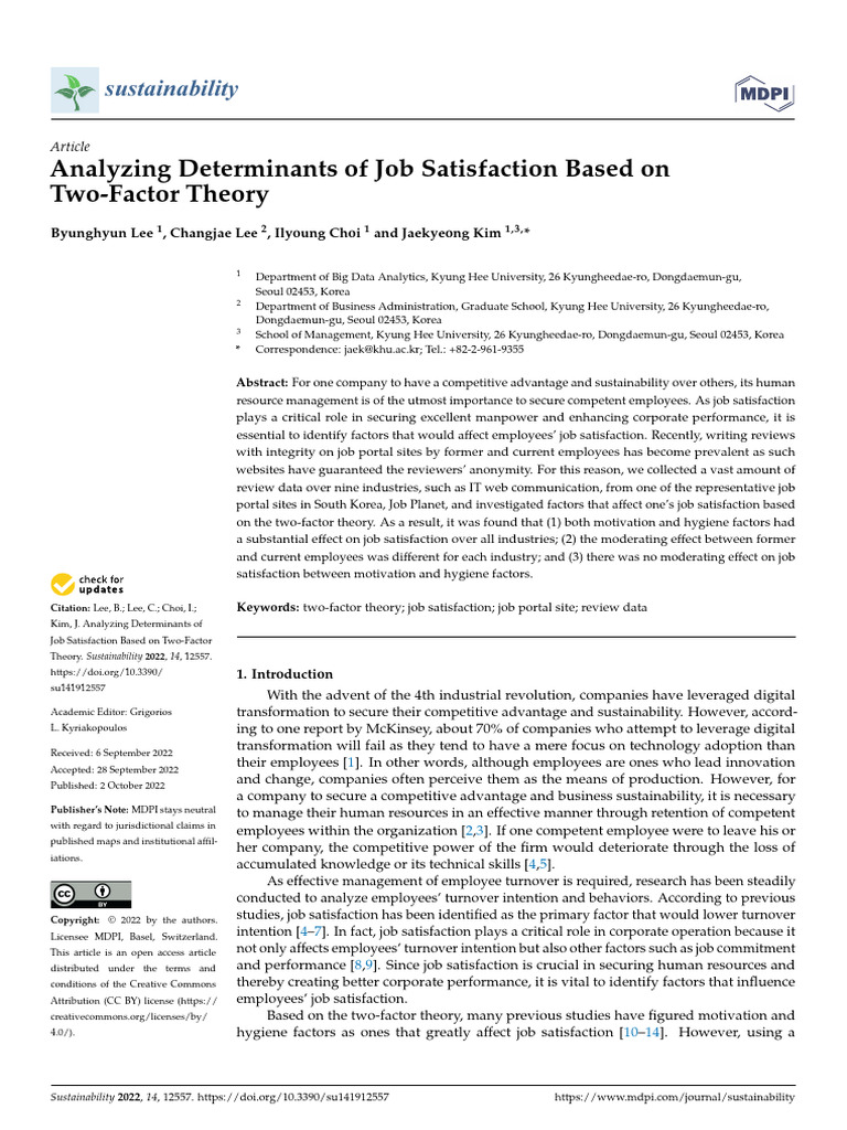 Analyzing Determinants of Job Satisfaction Based On Two 2ru2slx6 | PDF ...
