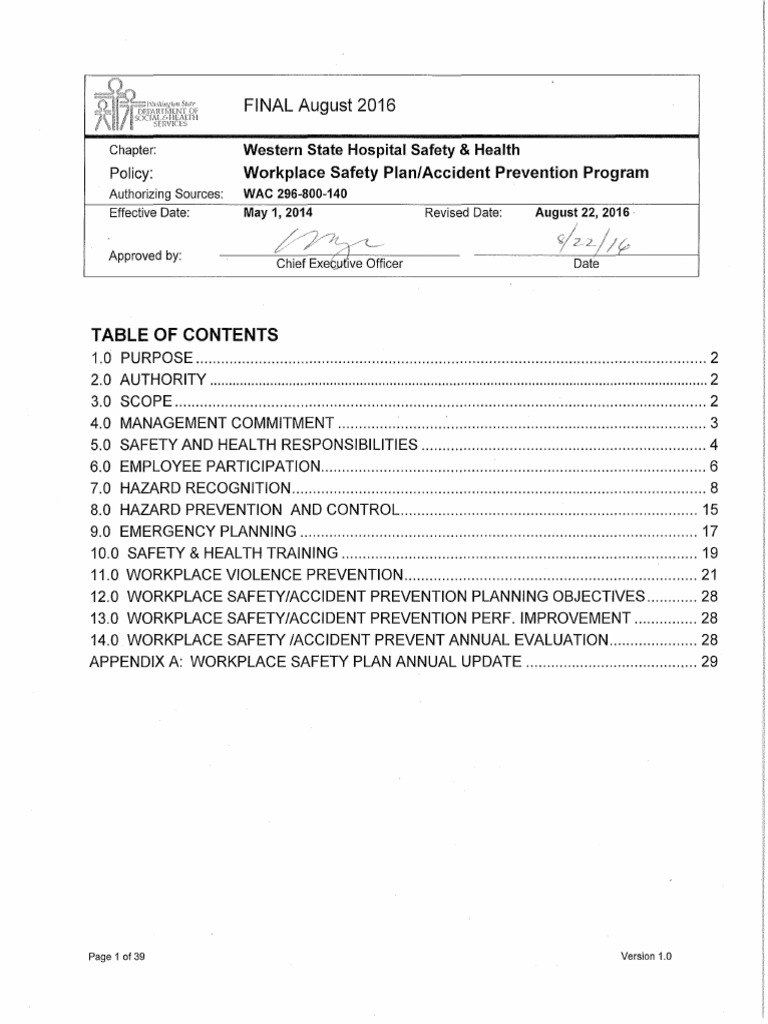 WSH Workplace Safety Plan Overview | PDF | Occupational Safety And ...