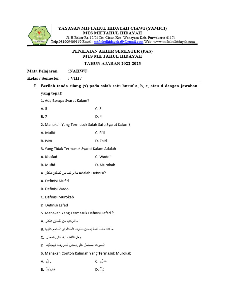 Soal Pelajaran Nahwu | PDF