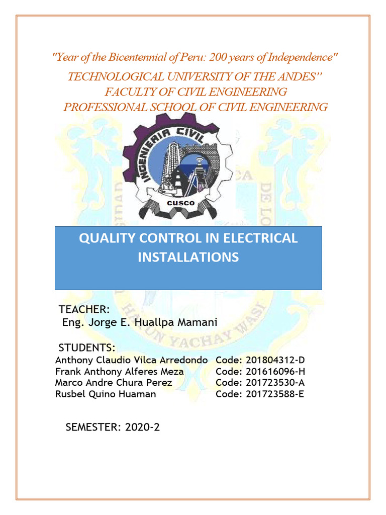 Quality Control of Electrical Installations | PDF | Electrical Wiring ...