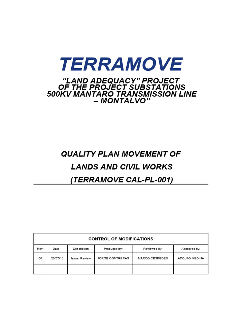 Earthworks and Civil Works Quality Plan | PDF | Calibration | Specification (Technical Standard)