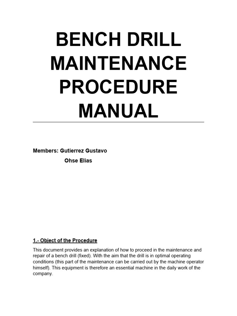 Bench Drill Maintenance Procedure Manual | PDF | Drill | Belt (Mechanical)