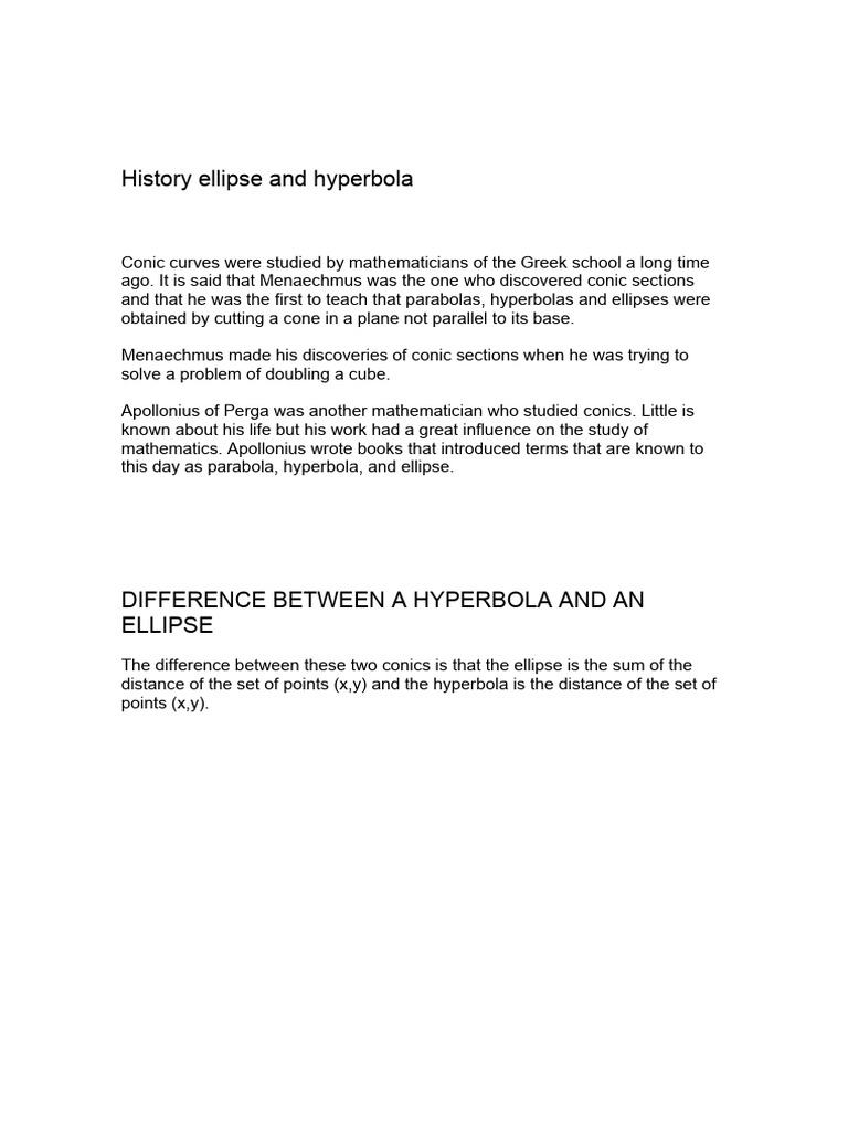 History of Hyperbola and Ellipse | PDF | Ellipse | Circle