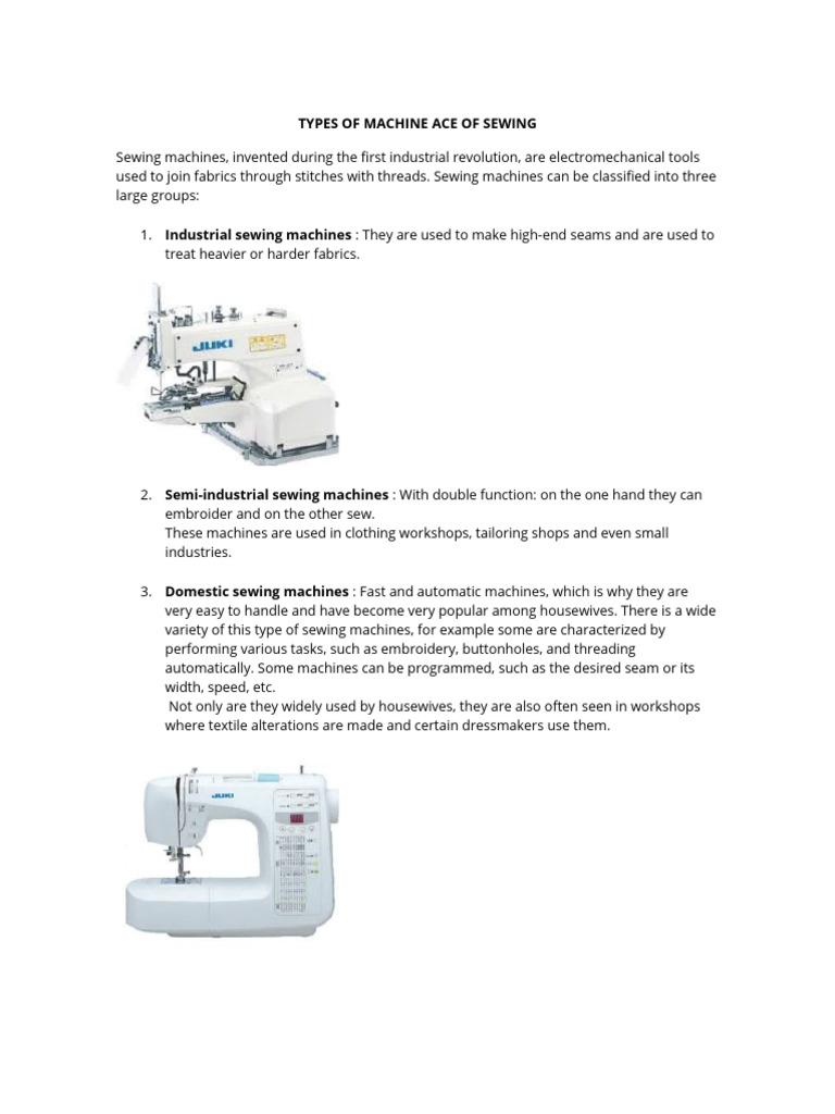 Types of Sewing Machines | PDF | Technology & Engineering