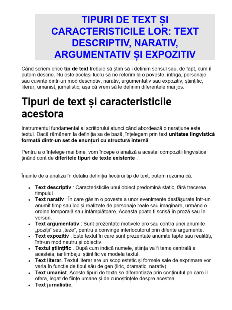 Tipuri de Texte | PDF