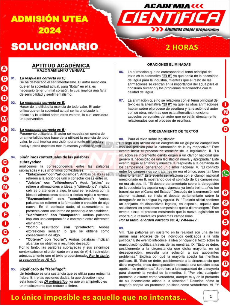 Solucionario Examen Utea-Admisión | PDF | Comunicación | Adultos