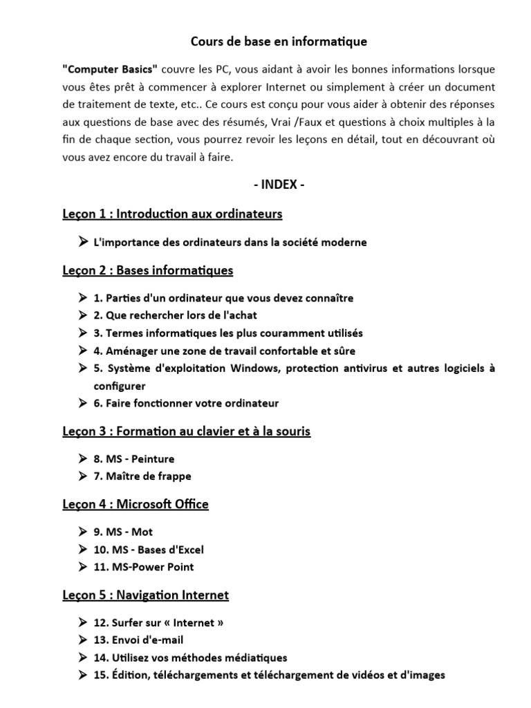 Cours D'informatique de Base | PDF | Informatique | Microsoft