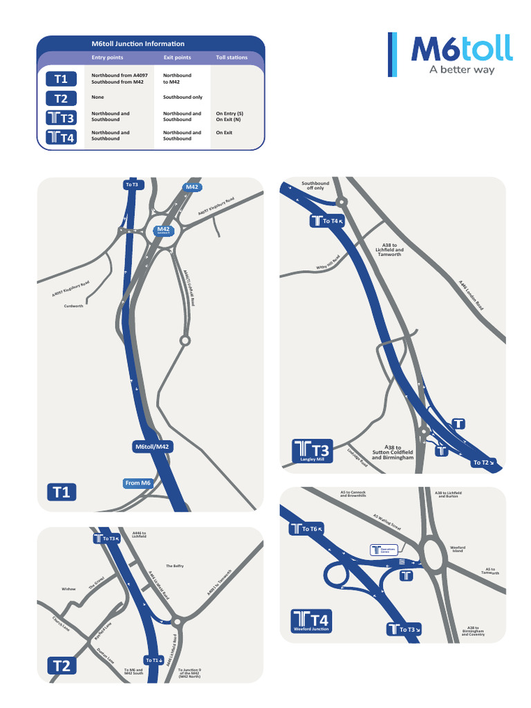 M6TOLL Map Junctions T1 T4 | PDF