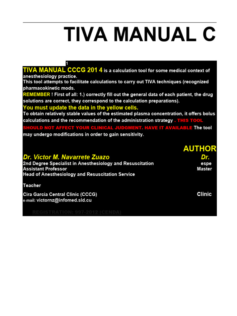 Tiva Manual Calculations | PDF | Pharmacokinetics | Dose (Biochemistry)