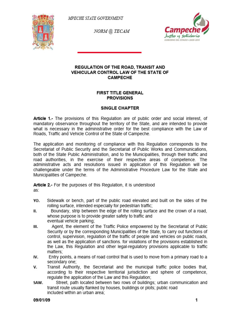 Regulations of The Road, Traffic and Vehicle Control Law of The State ...