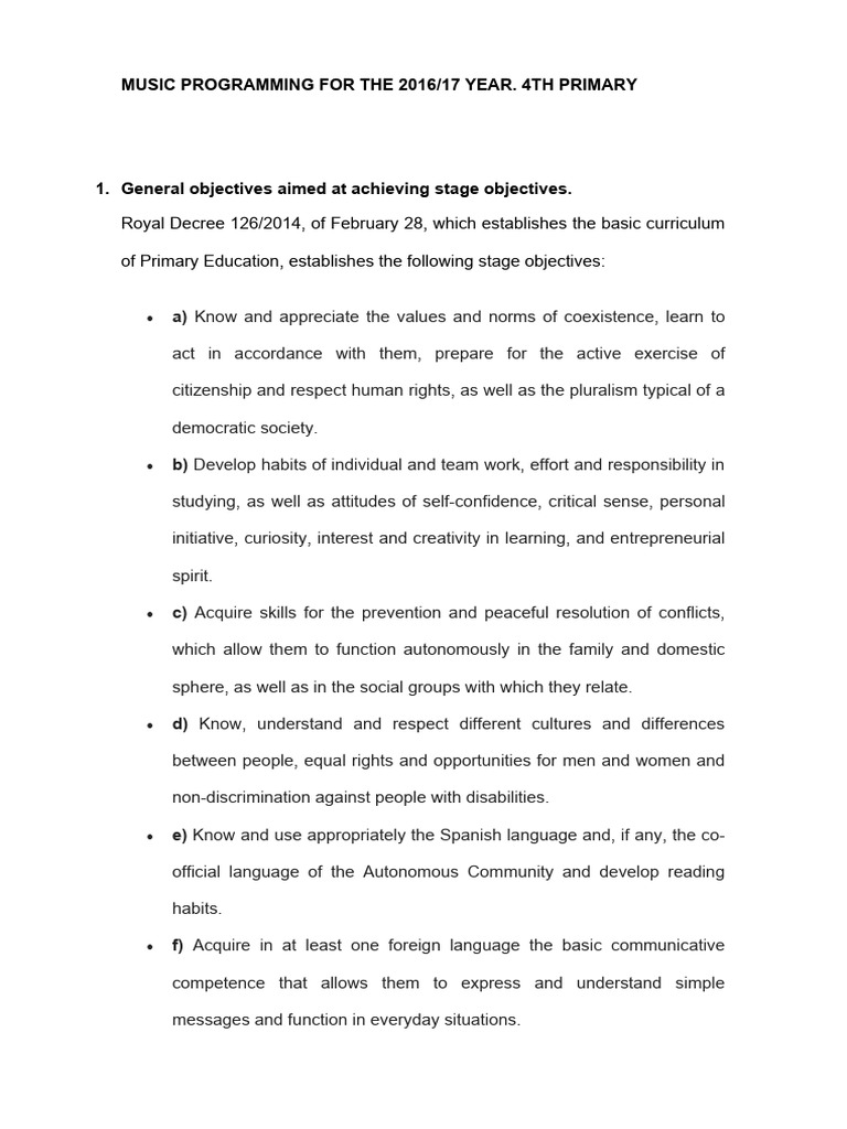 Music Programming 4th PRIMARY | PDF | Communication | Dances