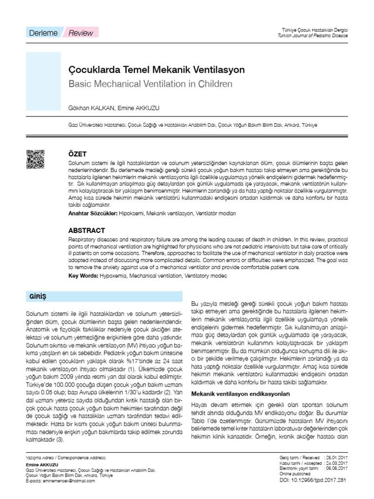 Ocuklarda Temel Mekanik Ventilasyon ( | PDF