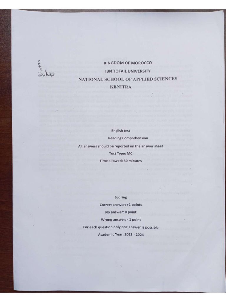 Concours Master Ensa Kenitra IITN 2023-2024 | PDF