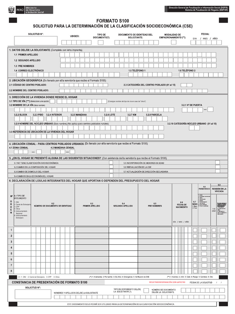 Formato S100 para Clasificación Socioeconómica | PDF | Documento de ...