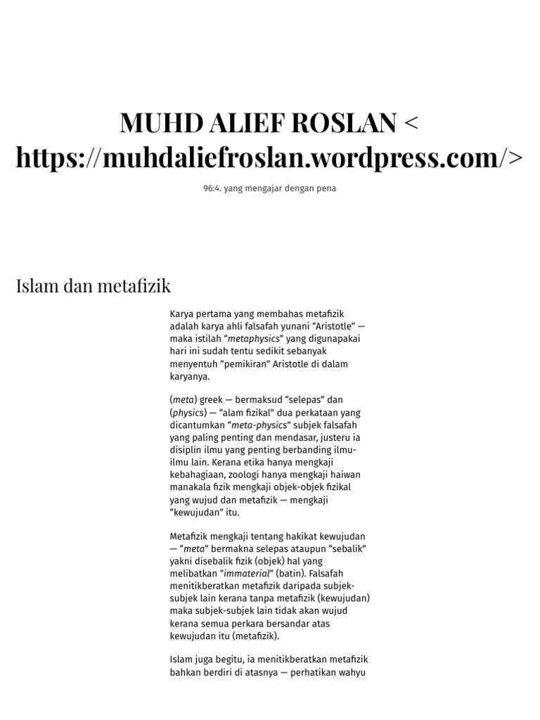 Islam Dan Metafizik - MUHD ALIEF ROSLAN | PDF