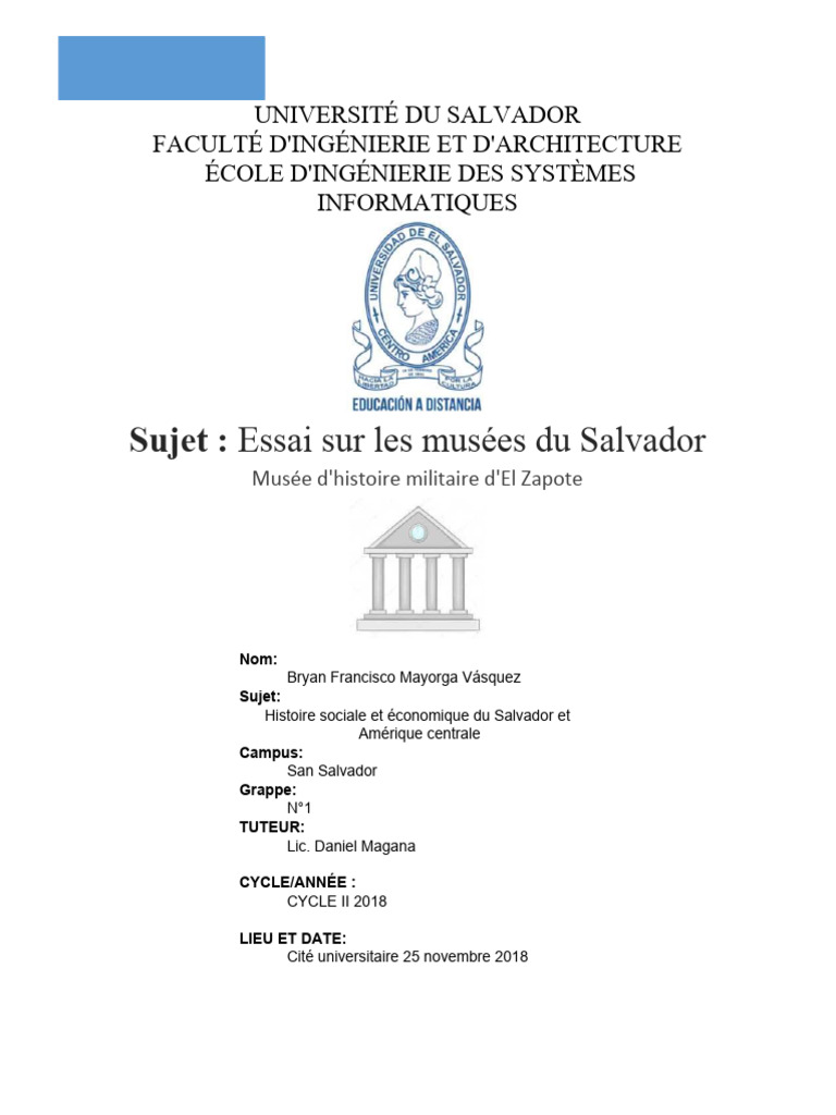 Essai Sur Le Musée D'histoire Militaire D'el Zapote | PDF | Le Salvador | Musée