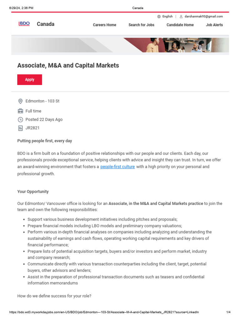 Associate, M&A and Capital Markets Role | PDF | Mergers And ...
