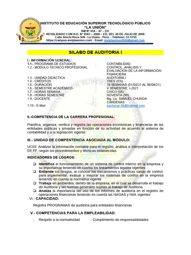 Silab Auditoria I - 2021 | PDF | Auditoría | Evaluación