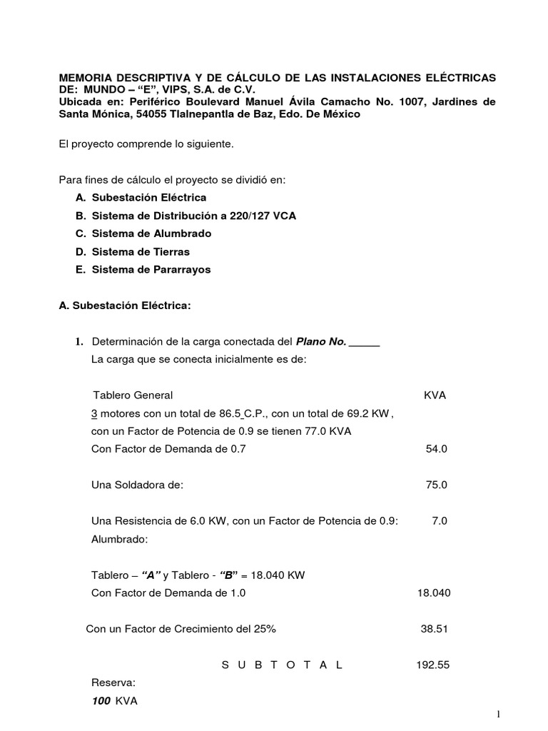 Memoria Técnica Descriptiva-COMA | PDF | Corriente eléctrica | Transformador