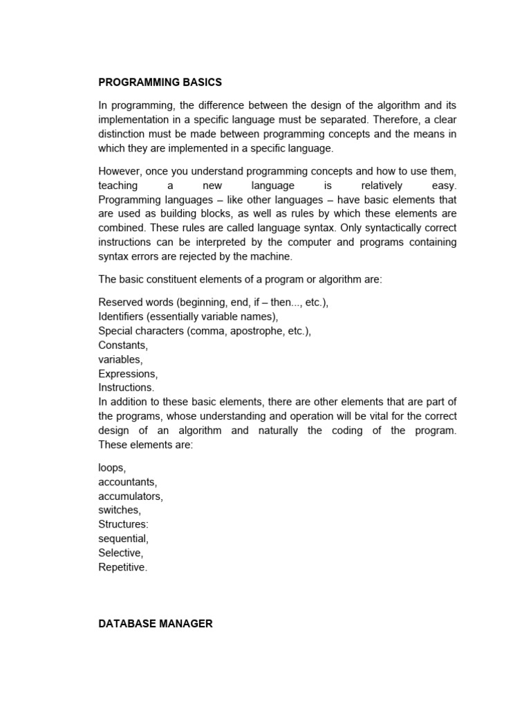 Basic Programming Elements | PDF | Databases | Computer Program Basic Programming Elements | PDF | Databases | Computer Program
