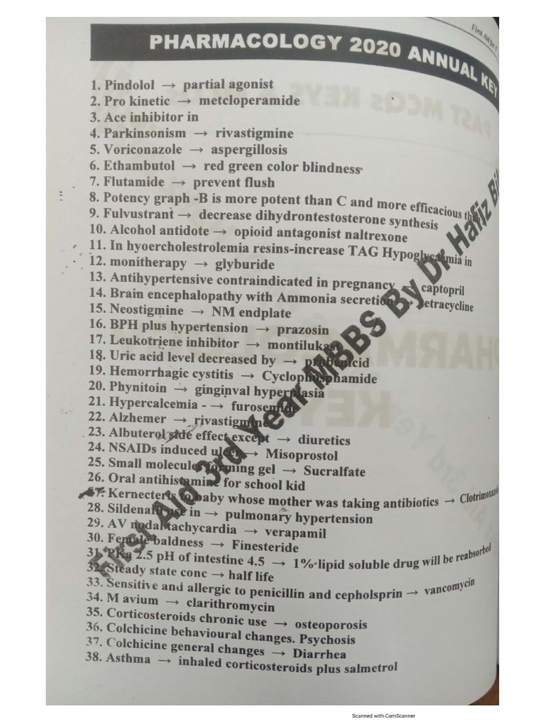 3rd Year MCQs Keys Pharmacology by Cafeteria | PDF