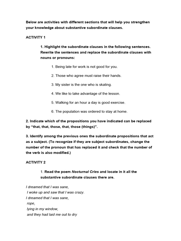 Syntax Activities | PDF | Noun | Clause