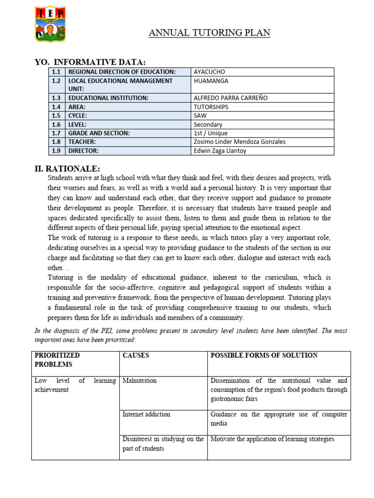 Annual Classroom Tutoring Plan 2023 | PDF | Self Esteem | Psychological Resilience