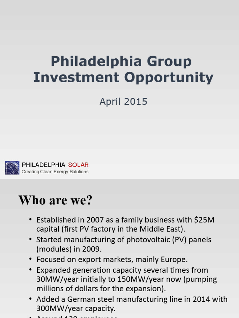 Philadelphia Group - Investment Teaser | PDF | Photovoltaics ...