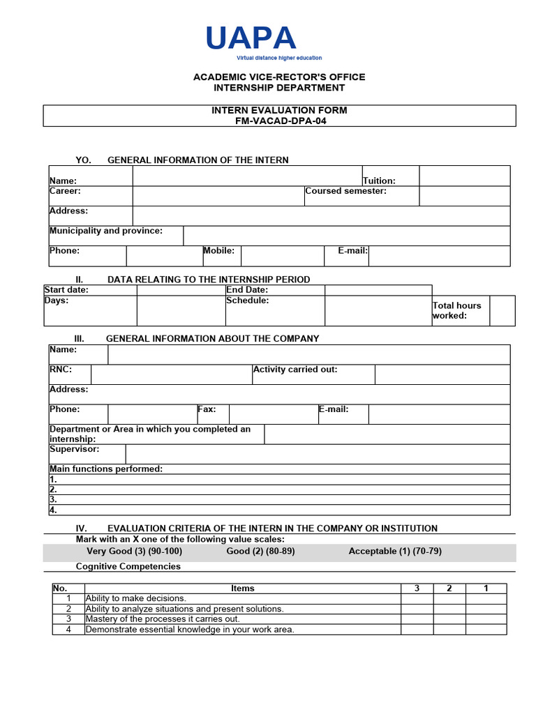 Internship Evaluation Form 2018 | Download Free PDF | Behavioural Sciences | Cognition