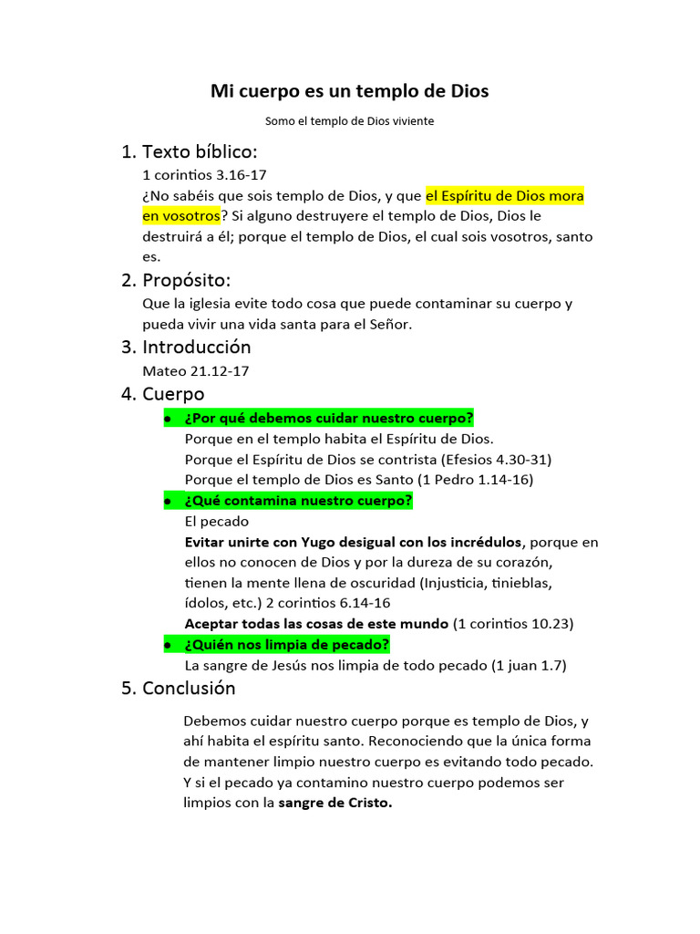 Mi Cuerpo Es Un Templo de Dios | PDF | Pecado | Cristo (título)