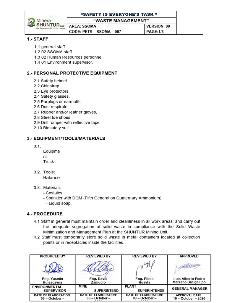 Waste Management Safety Procedures | PDF | Waste | Waste Management